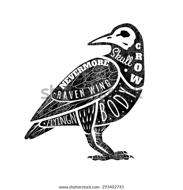Greeting Card Crow Fonts Patterns Black Stock Vector (Royalty Free ...