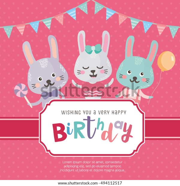 Greeting Card Design Cute Rabbits Happy: เวกเตอร์สต็อก (ปลอดค่า ...