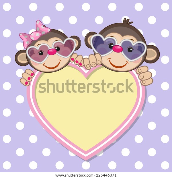 Greeting card with monkeys and heart