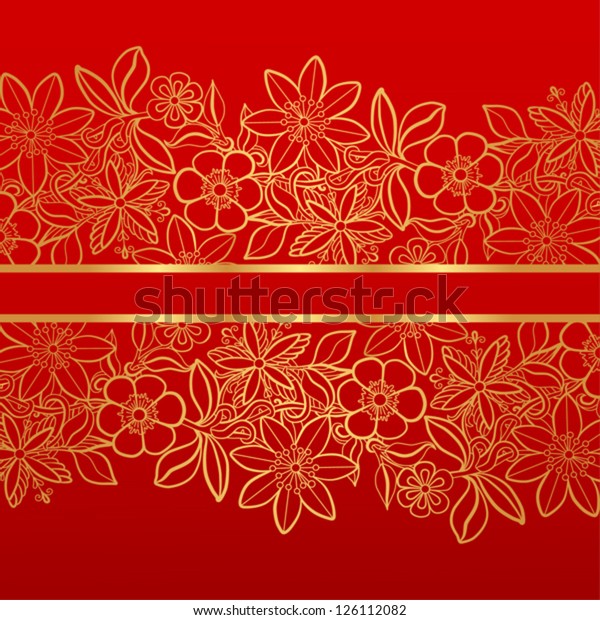 Greeting Card Red Background Flowers Stock Vector (Royalty Free ...