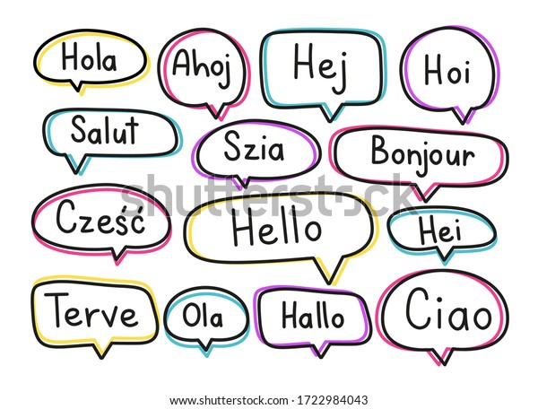 Greeting Phrases Different Languages Handwritten Lettering Stock Vector ...