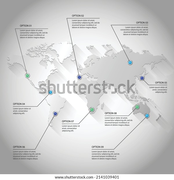 Grey Color Infographic World Map Vector: เวกเตอร์สต็อก (ปลอดค่า ...