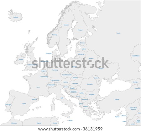 Grey Europe Map Countries Stock Vector (Royalty Free) 36131959 ...