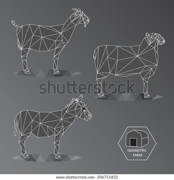 Grey Scale Illustration Geometric Farm Animals Stock Vector (Royalty ...