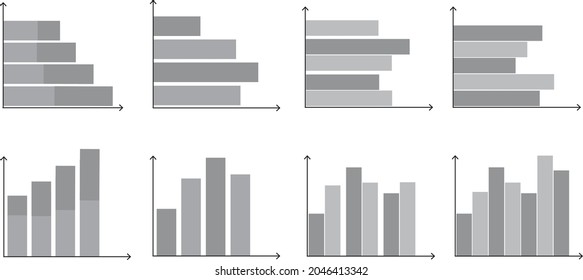 Grey Scale Vector Eight Bar Charts Stock Vector (Royalty Free ...