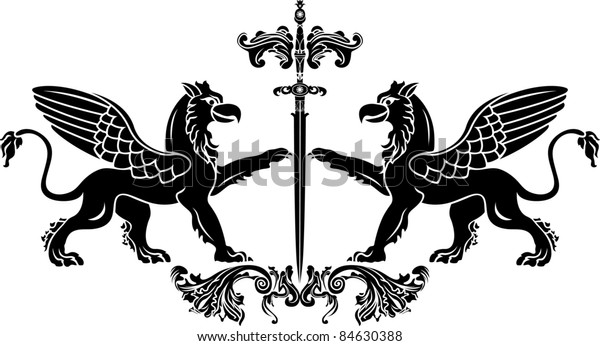 Griffin Sword Stencil Vector Illustration Web Stock Vector (Royalty ...