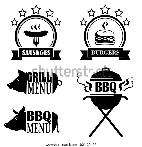 Grill Bbq Symbols Labels Stock Vector (Royalty Free) 305130422 ...