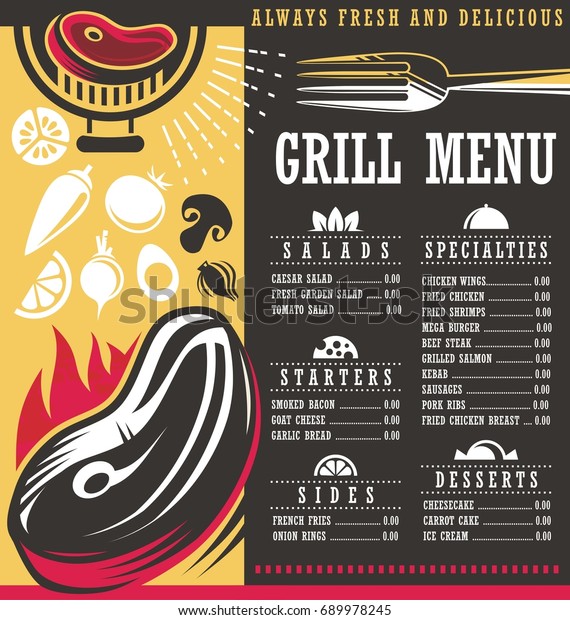 Grill Menu Print Template Design Restaurant Stock Vector (Royalty Free ...