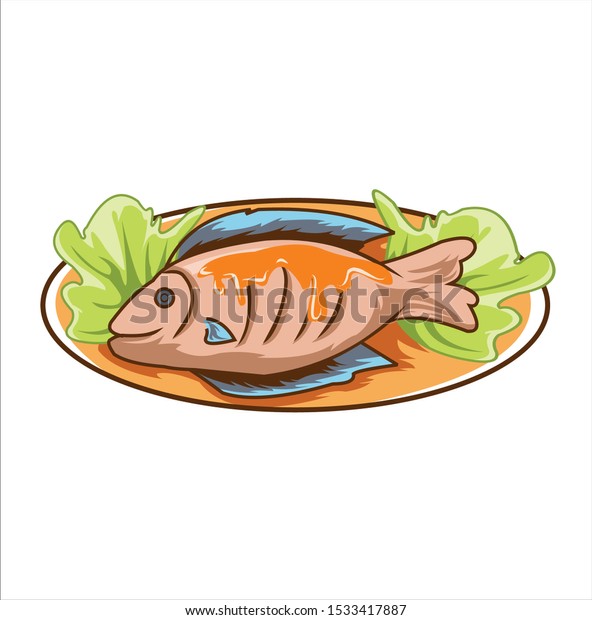 Grilled Fish Vector Illustration White Background Stock Vector (Royalty ...