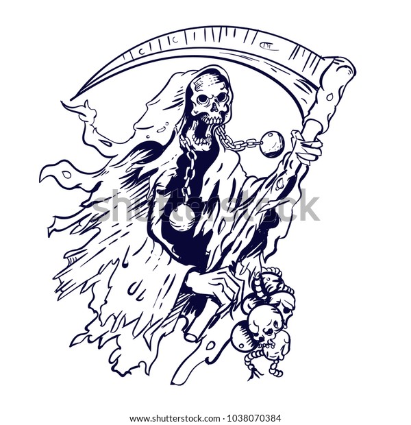 Grim Reaper Line Vector Illustration Stockvektor (royaltyfri ...