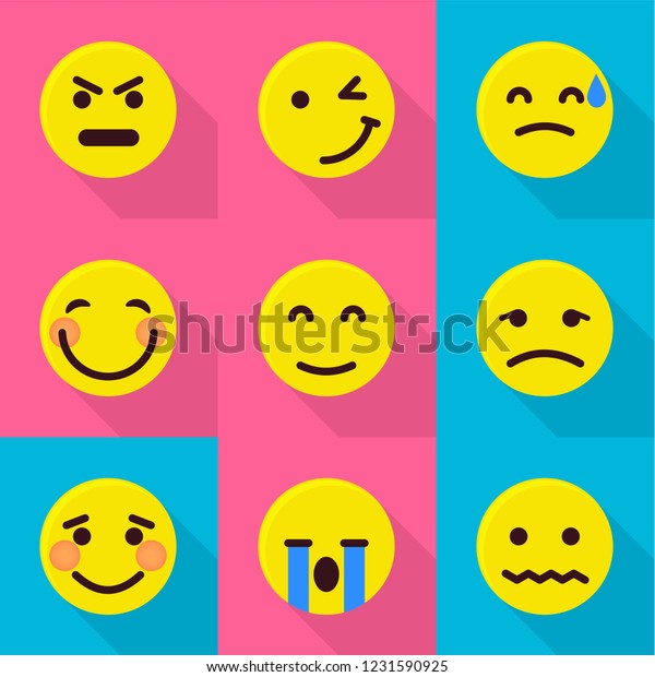 Grin Icons Set Flat Set 9 Stock Vector (Royalty Free) 1231590925 ...