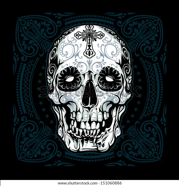 Grinning Sugar Skull Blue Stock Vector (Royalty Free) 151060886