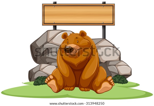 Grizzly Bear Sitting Next Sign Illustration Stock Vector (Royalty Free ...
