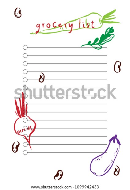 Grocery List Template Hand Drawn Vegetables Stock Vector (Royalty Free ...