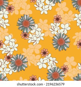 Groovy Boho Retro Florals Vector Seamless Stock Vector (Royalty Free ...