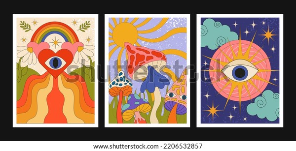 Groovy Posters 90s Cartoon Psychedelic Style Stock Vector (Royalty Free ...