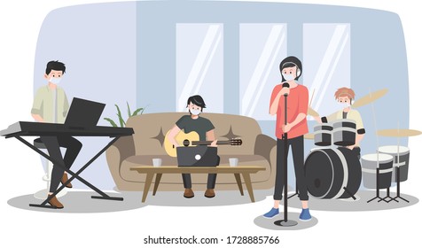 Group Band Playing Instruments Together Home Stock Vector (Royalty Free ...
