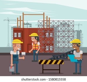 Group Builders Working Under Construction Scene Stock Vector (Royalty Free) 1580815558 ...