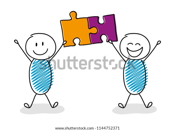 Group Cartoon Characters Solving Puzzles Vector Stock Vector (Royalty ...