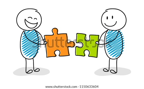 Group Cartoon Characters Solving Puzzles Vector Stock Vector (Royalty ...