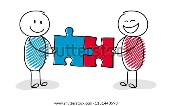 Group Cartoon Characters Solving Puzzles Vector 스톡 벡터(로열티 프리 ...