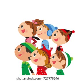 Group Cartoon Children Side View: เวกเตอร์สต็อก (ปลอดค่าลิขสิทธิ์ ...