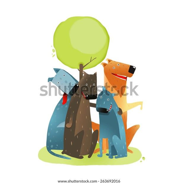Group Cartoon Dogs Sitting Under Tree Stock Vector (Royalty Free ...