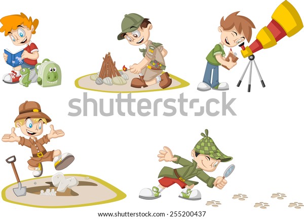 Group Cartoon Explorer Boys Wearing Different Stock Vector (Royalty ...