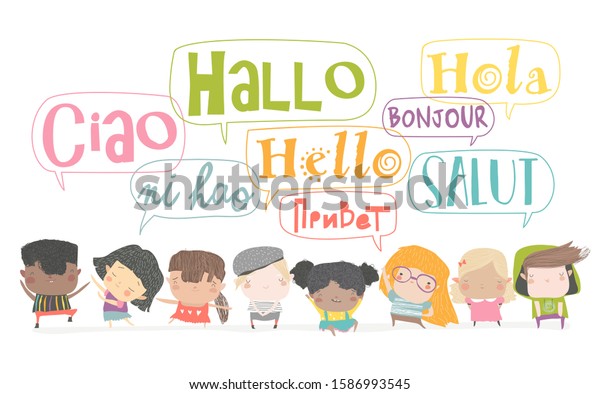 Group Cartoon Kids Talking Different Languages Stock Vector (Royalty ...