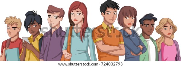 Group Cartoon Young People Teenagers Stock Vector (Royalty Free) 724032793 Group Cartoon Young People Teenagers Stock Vector (Royalty Free) 724032793