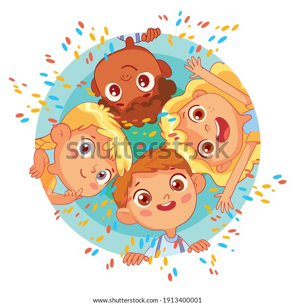 Group Children Circle Funny Cartoon Character Stock Vector (Royalty ...