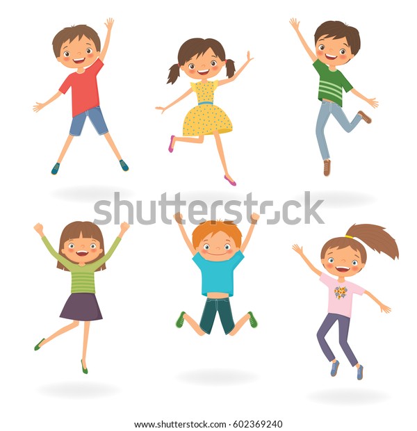 Group Children Jumping Cartoon Vector Illustration Stock Vector ...