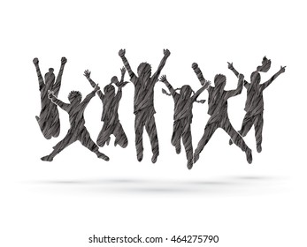 Group Children Jumping Front View Designed: vector de stock (libre de ...