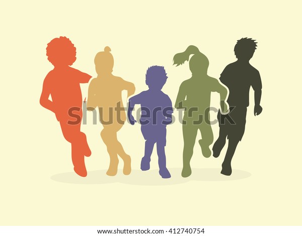 Group Children Running Front View Graphic Stock Vector (Royalty Free ...
