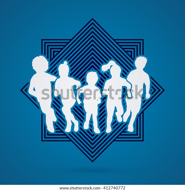 Group Children Running Front View Designed Stock Vector (Royalty Free ...