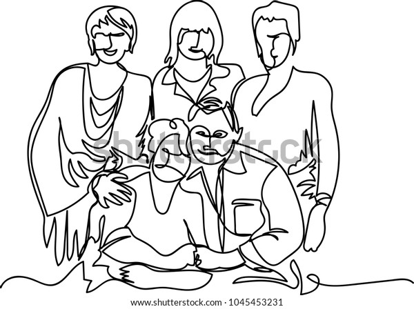 Group Close People Linear Drawing Stock Vector (Royalty Free ...