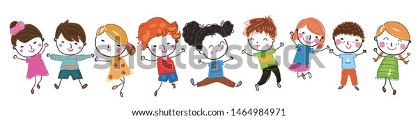 Group Cute Kidsdrawing Sketch Stock Vector (Royalty Free) 1464984971 ...