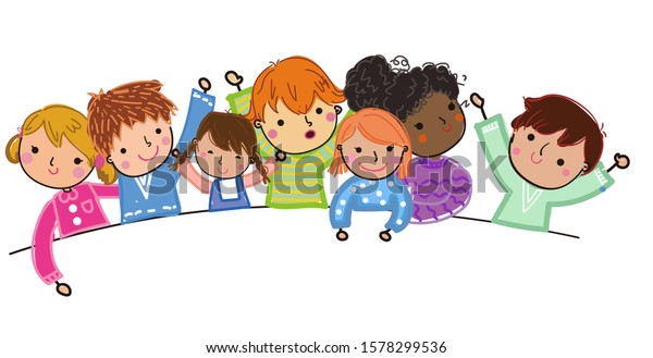 Group Cute Kidsdrawing Sketch Stock Vector (Royalty Free) 1578299536 ...