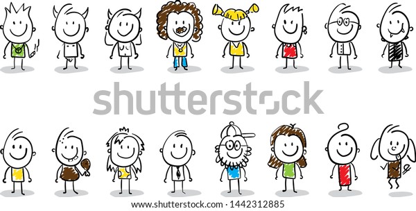 Group Different People Characters Doodle Style Stock Vector (Royalty ...
