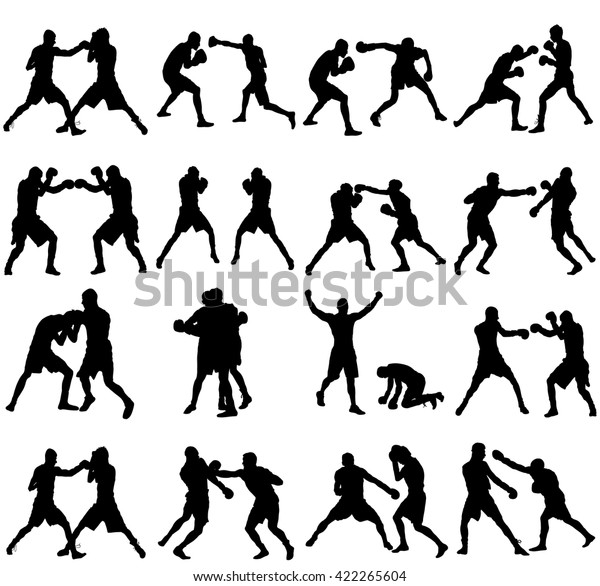 Group of different poses of boxer players vector silhouette isolated on ...