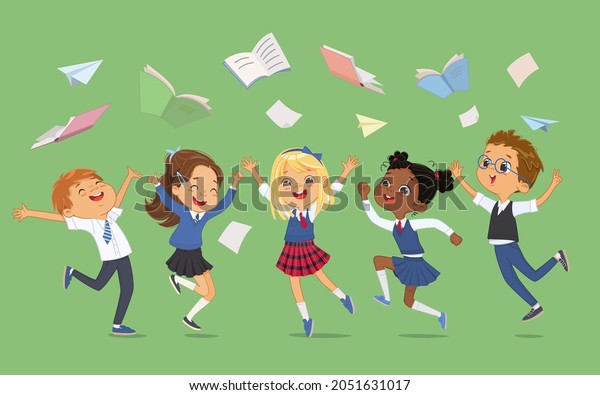 Group Diverse Elementary Classmates School Uniform Stock Vector ...