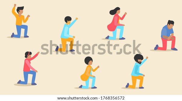 Group Diverse People Take Knee Protest Stock Vector (Royalty Free ...