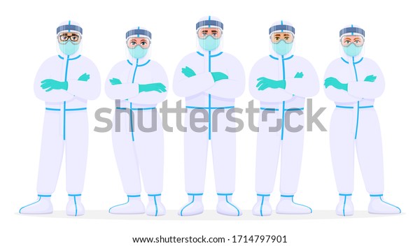 Group Doctors Protection Suit Face Shield Stock Vector (Royalty Free ...
