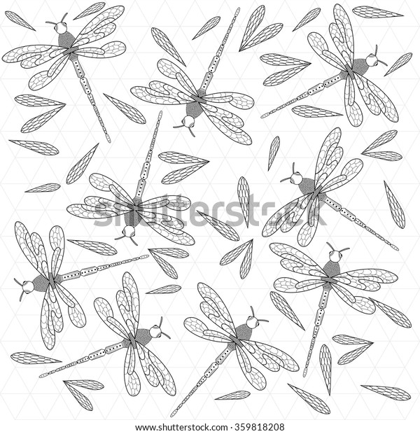 Group Dragonflies On Triangle Grid Background Stock Vector (Royalty ...