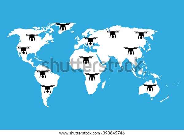 Group Drones World Map Stock Vector (Royalty Free) 390845746 | Shutterstock