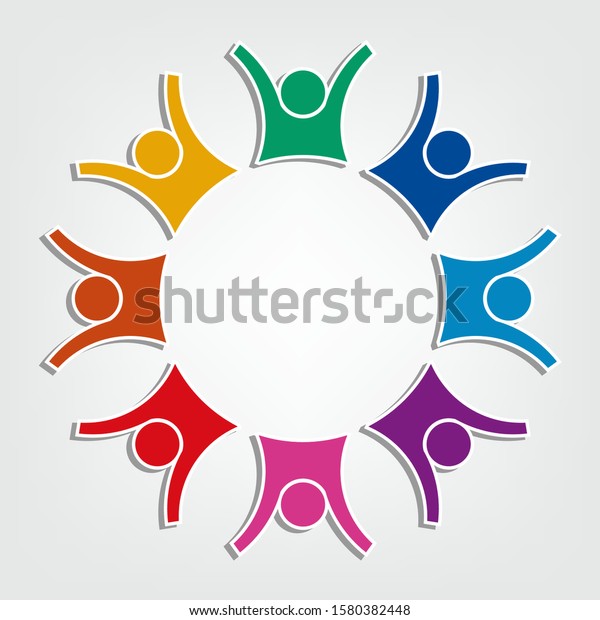 Group Eight People Logo Circlepersons Teamwork Stock Vector (Royalty ...