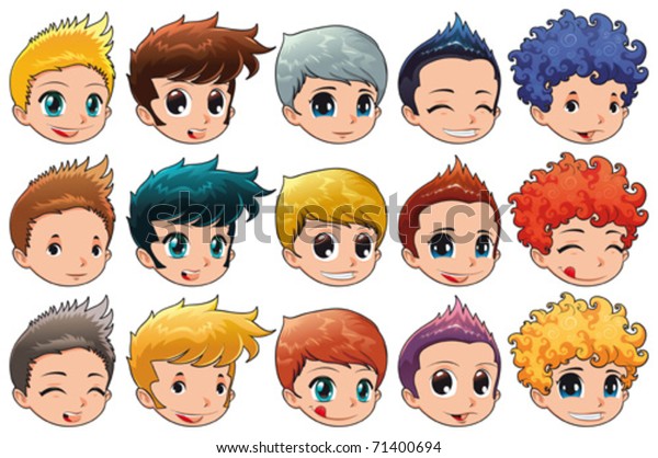 Group Faces Different Expressions Hair Cartoon: เวกเตอร์สต็อก (ปลอดค่า ...