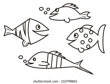 Group Fishes Coloring Book Vector Illustration Stock Vector (Royalty ...