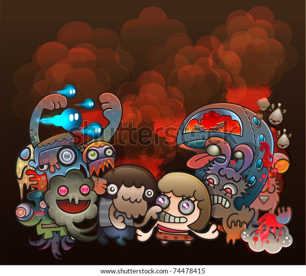 Group Four Cartoon Monster Characters Creatures Stock Vector (Royalty ...