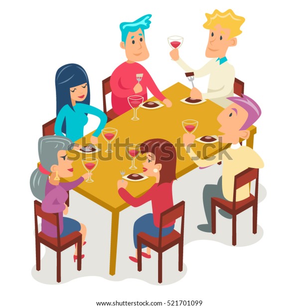 Group Friends Eat Meal Characters Celebration Stock Vector (Royalty ...